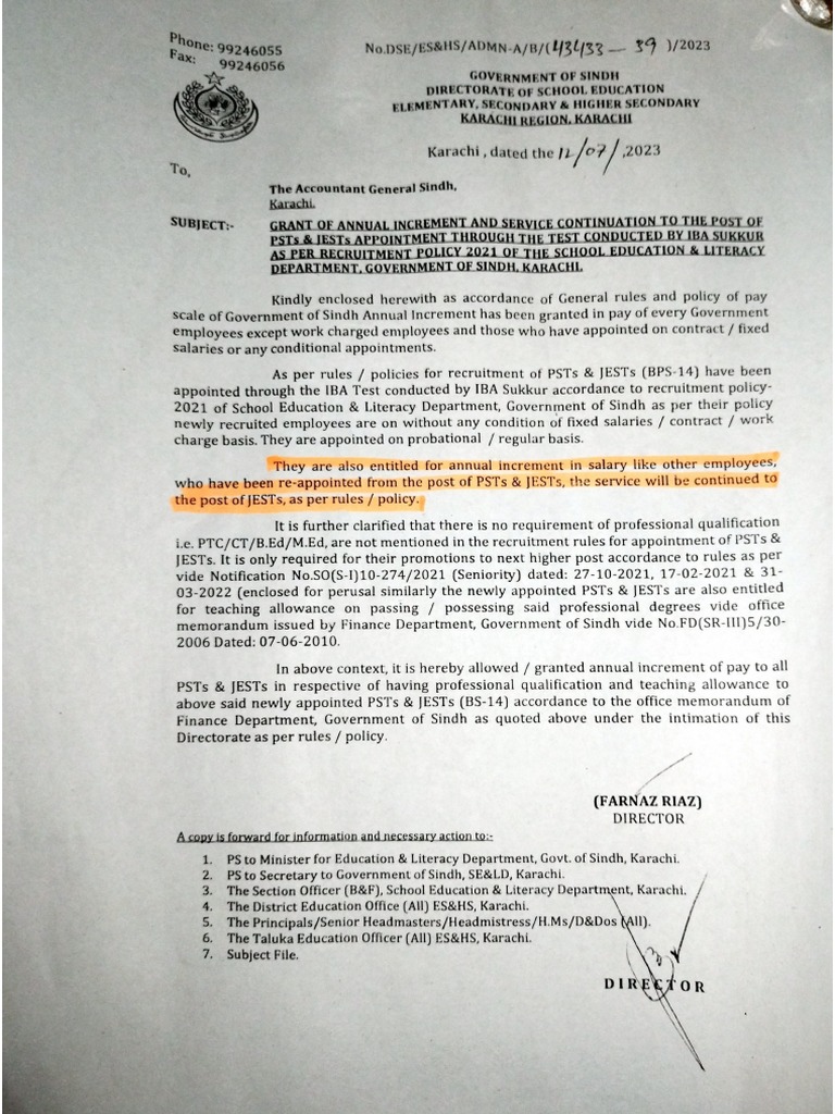 Letter For Increment of IBA 2021 | PDF