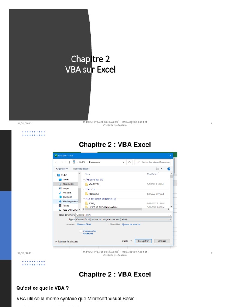 Chapitre 2 VBA Excel | PDF