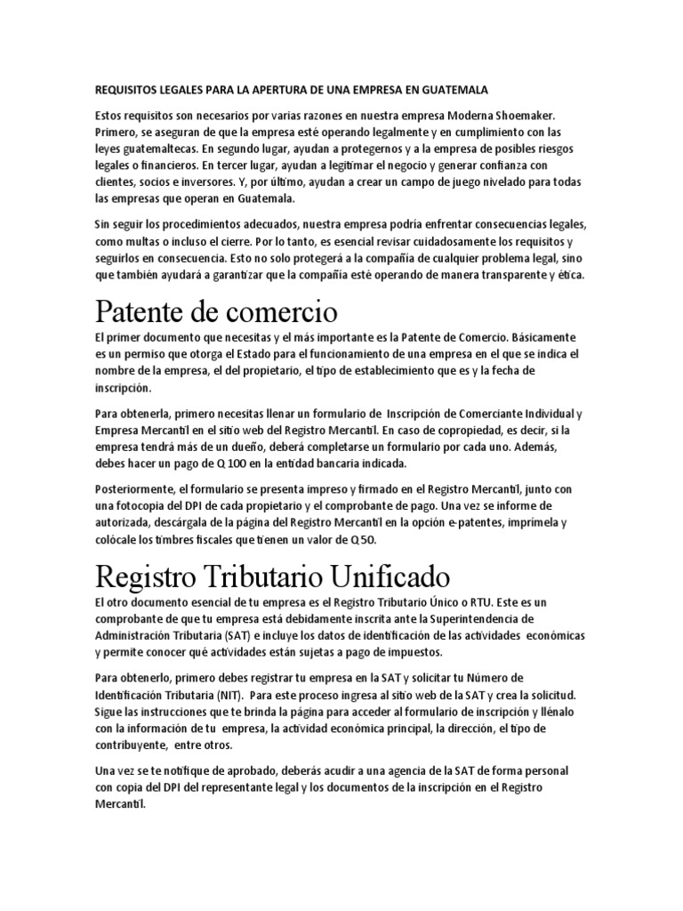 Requisitos Legales para La Apertura de Una Empresa en Guatemala | PDF