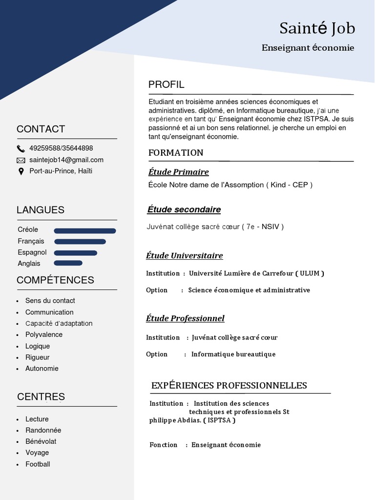 Sainté Job CV Offiwiz - File | PDF