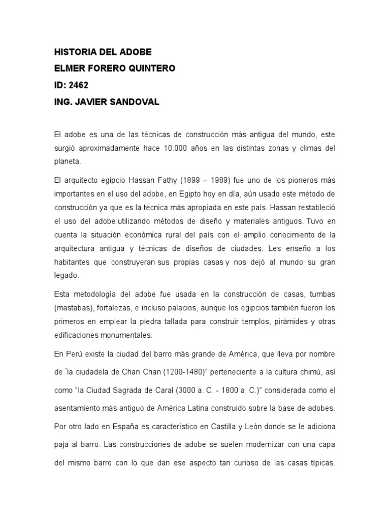Historia del Adobe en la Construcción | PDF