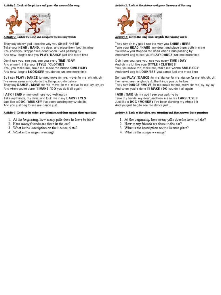 Dance Monkey Song Task | PDF