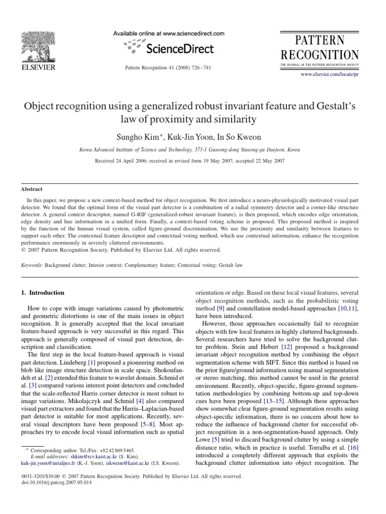 Object Recognition Using A Generalized Robust Invariant Feature And 6046