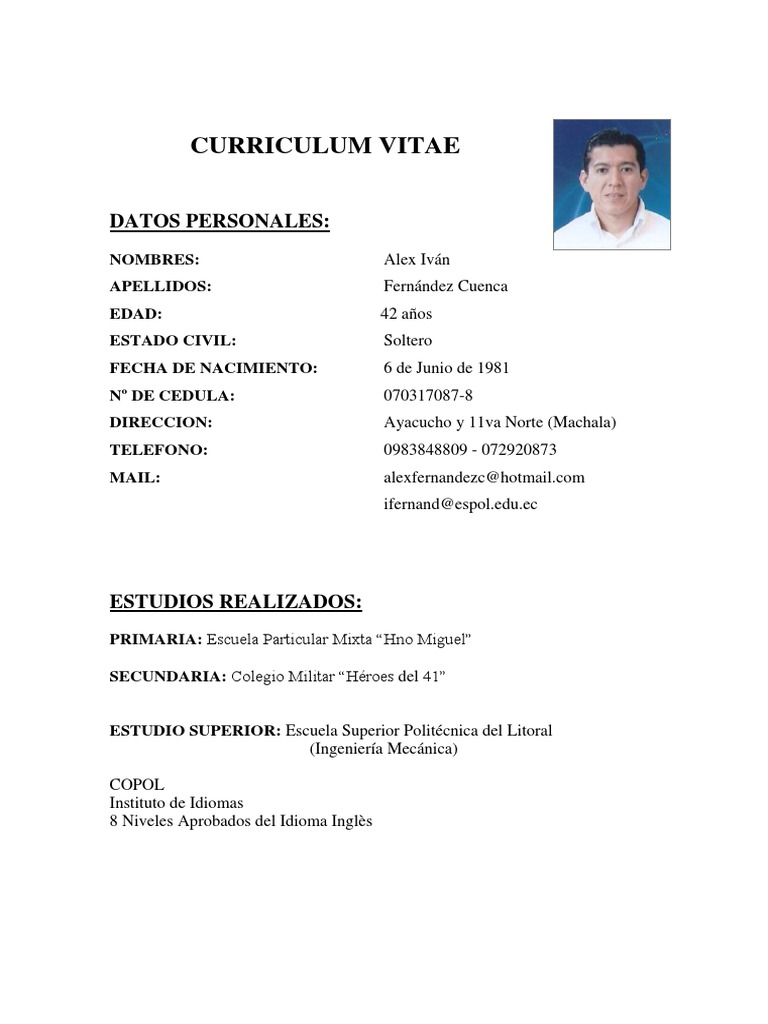 CURRICULUM VITAE ALEX FERNANDEZ CUENCA - Actualizado | PDF | Ingeniería