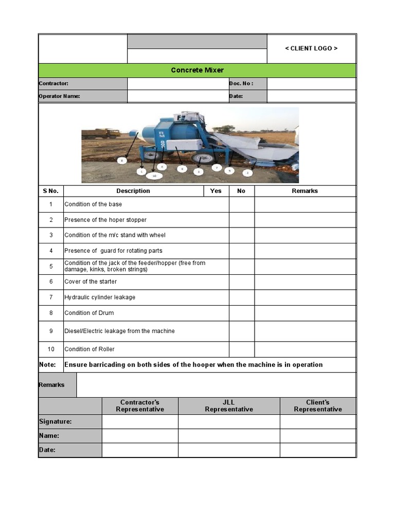Concrete Mixer HSE Checklist | PDF