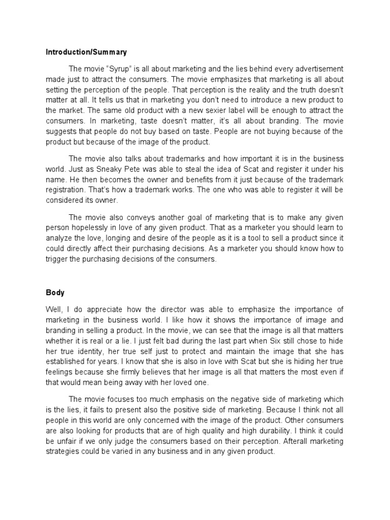 Reaction Paper-Syrup Movie | PDF