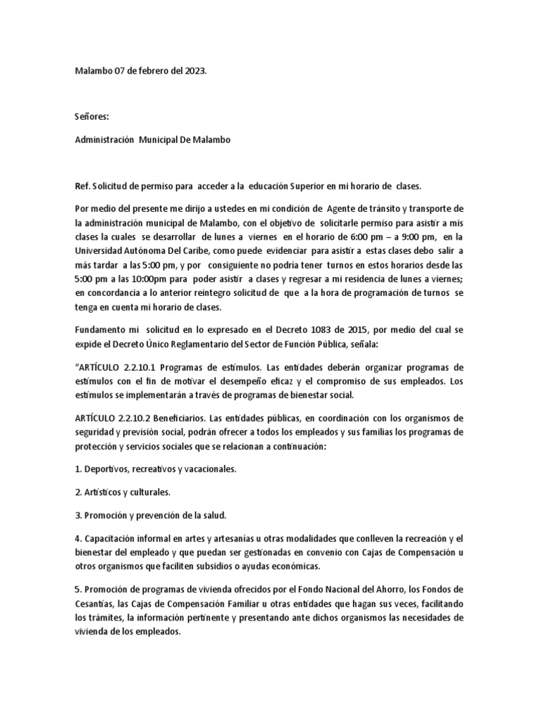 Solicitud de Permiso de Estudio | PDF