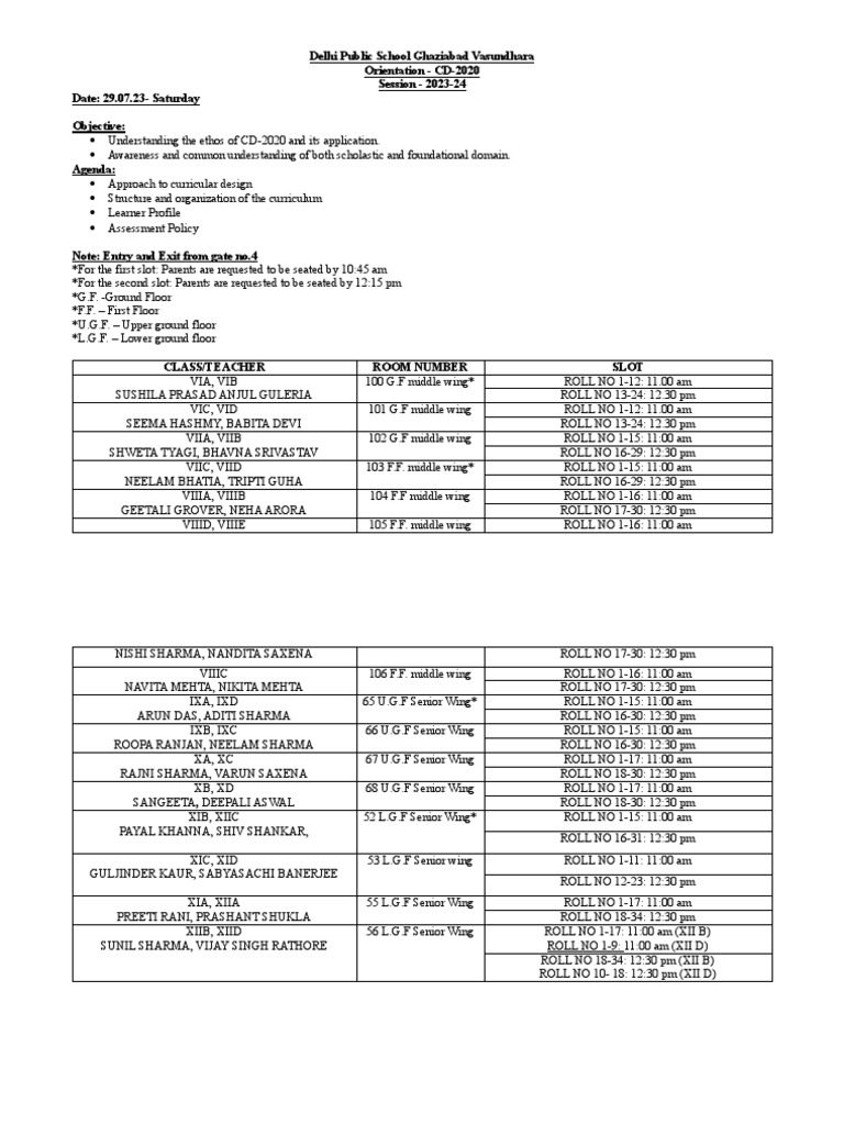 Time Slot For Orientation | PDF