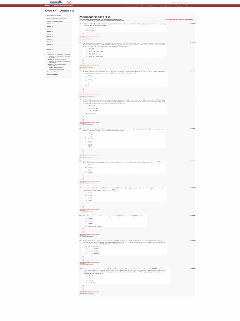 Week - 10 - Assignment - 10 - Analog Communication | PDF