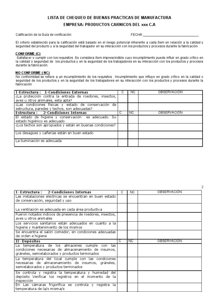 Lista de Chequeo de Buenas Practicas de Manufactura 1 | PDF | Calidad ... Lista de Chequeo de Buenas Practicas de Manufactura 1 | PDF | Calidad ...