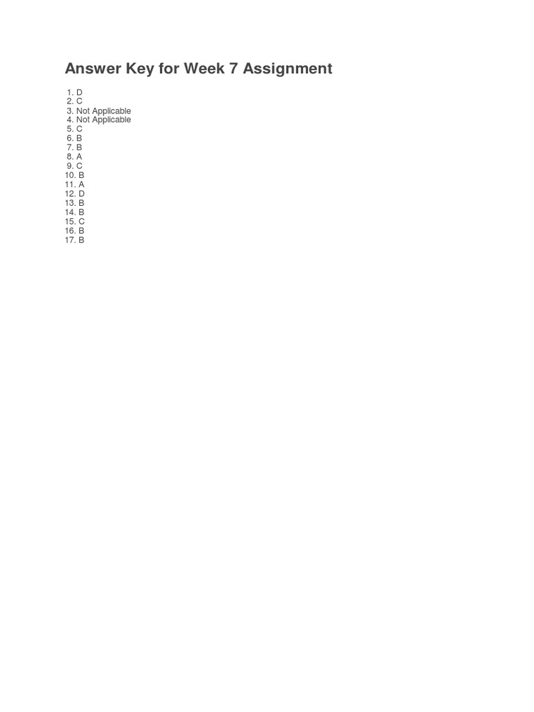 Answer Key For Week 7 Assignment | PDF
