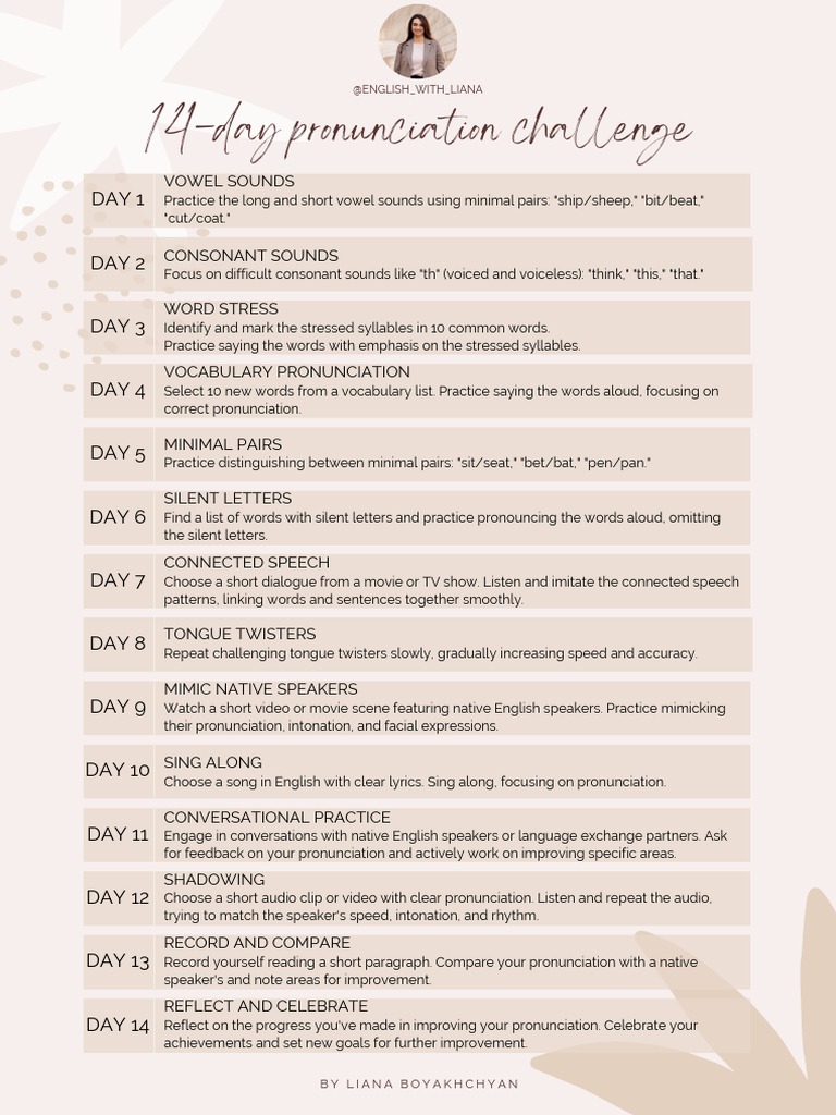 14-Day Pronunciation Challenge by @english - With - Liana | PDF