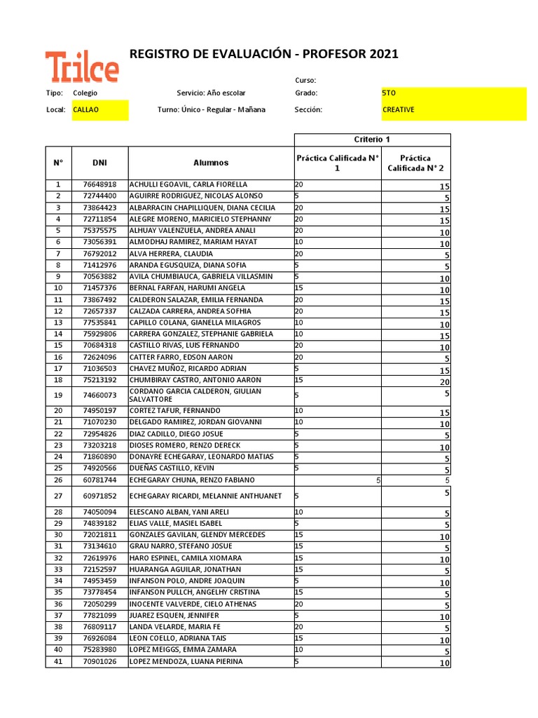 Registro Profesor Ii Bimestre 5to Creative Callao | PDF