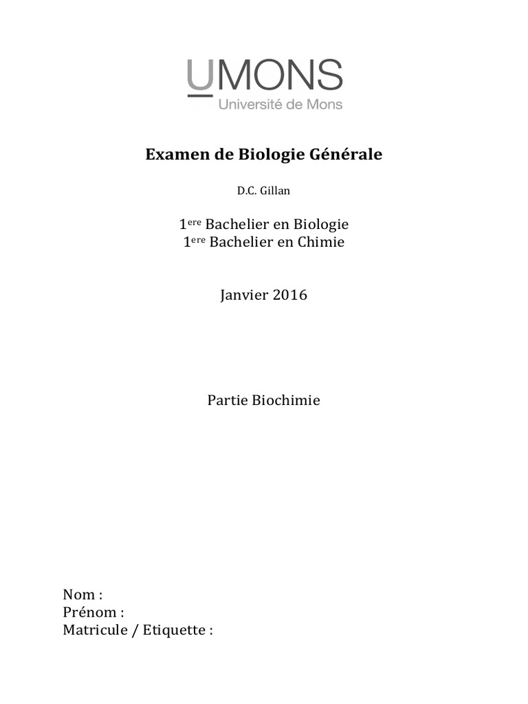 Examen Biochimie Jan2016 Corrige Copie - 4 | PDF