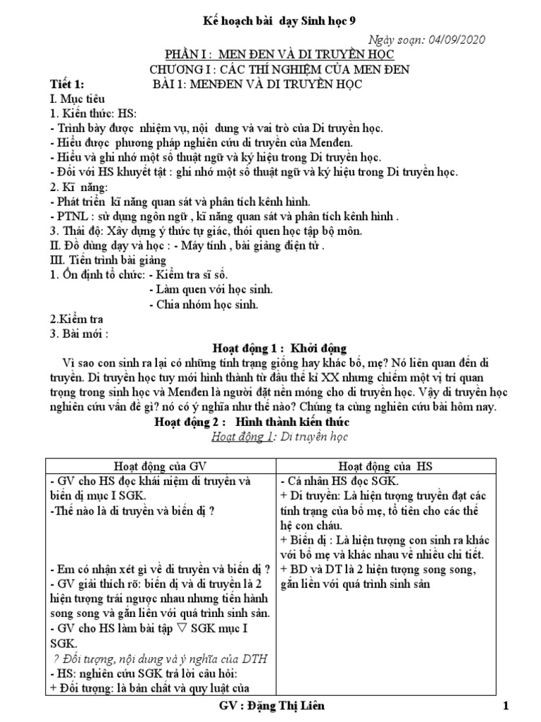 Sinh 9 HK 1 20 - 21 5 HĐ Dùng | PDF