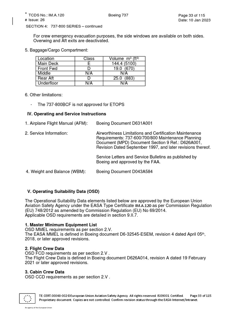 TCDS No.: IM.A.120 Issue: 26 Boeing 737 Page 33 of 115 Date: 10 Jan ...