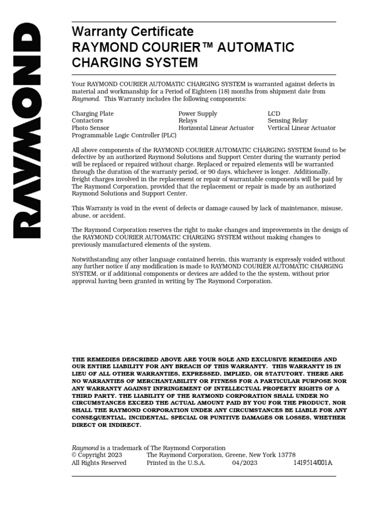 RAYMOND - Courier Automatic Charging System | PDF