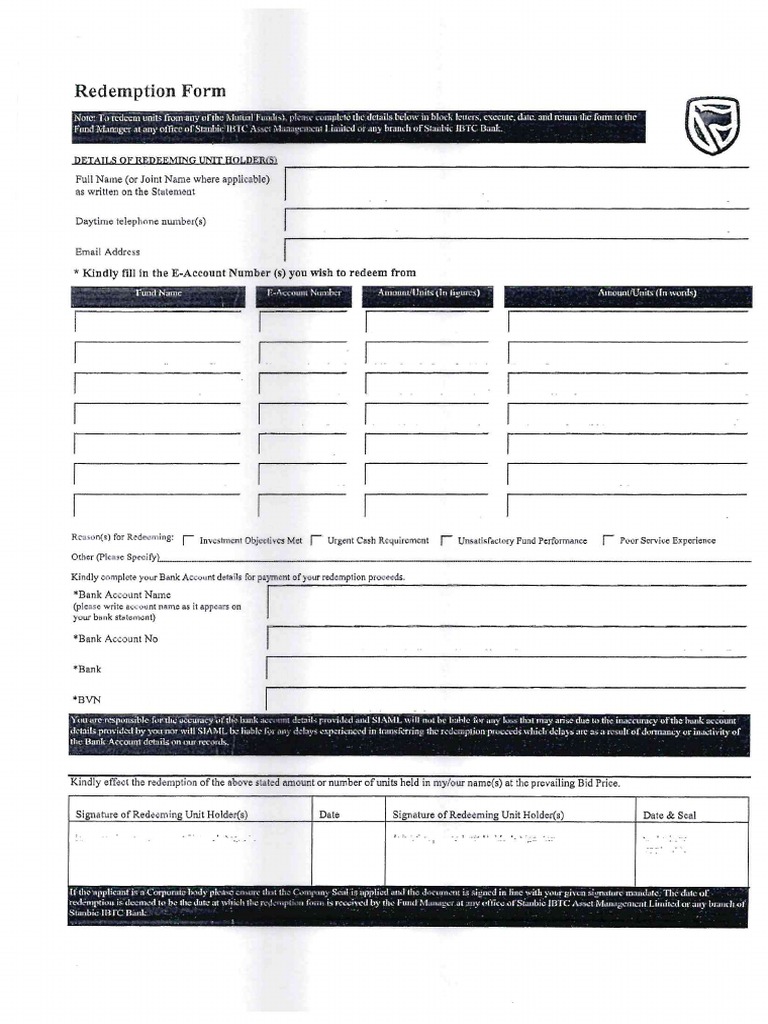 REDEMPTION FORM | PDF