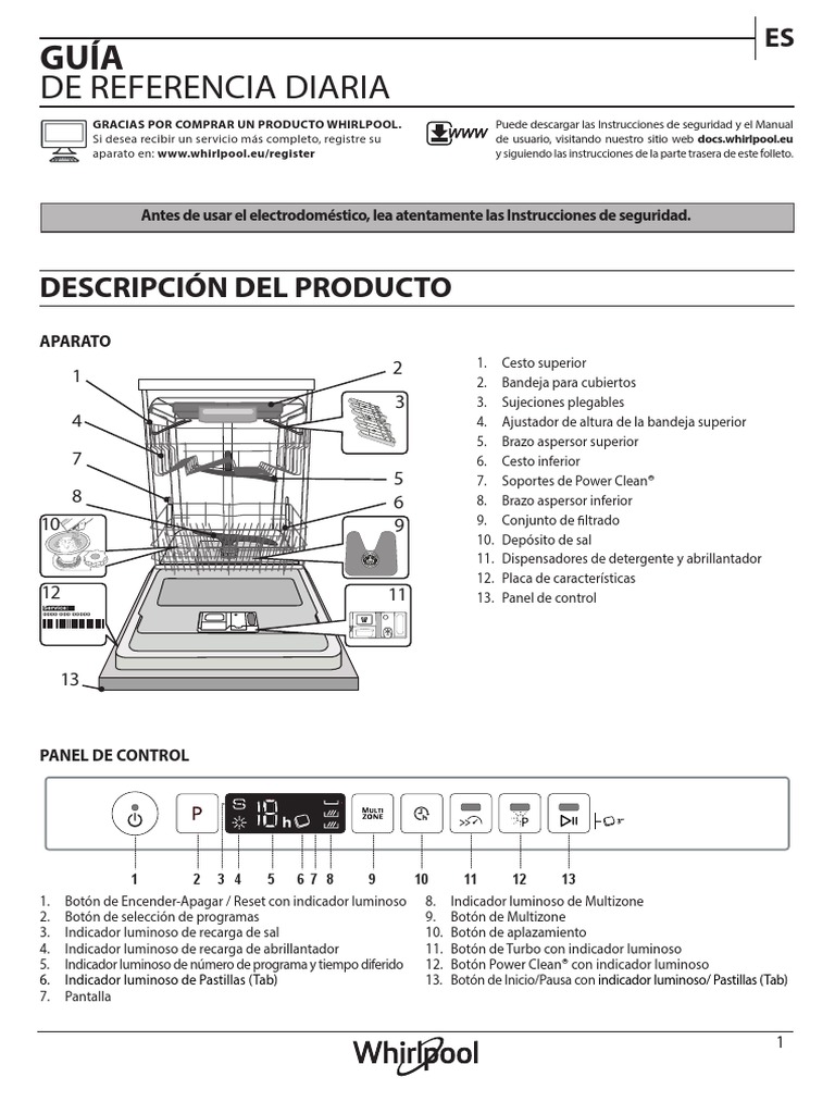 WIO3P33PLAG Manual Usuario | PDF | Lavavajillas | Agua