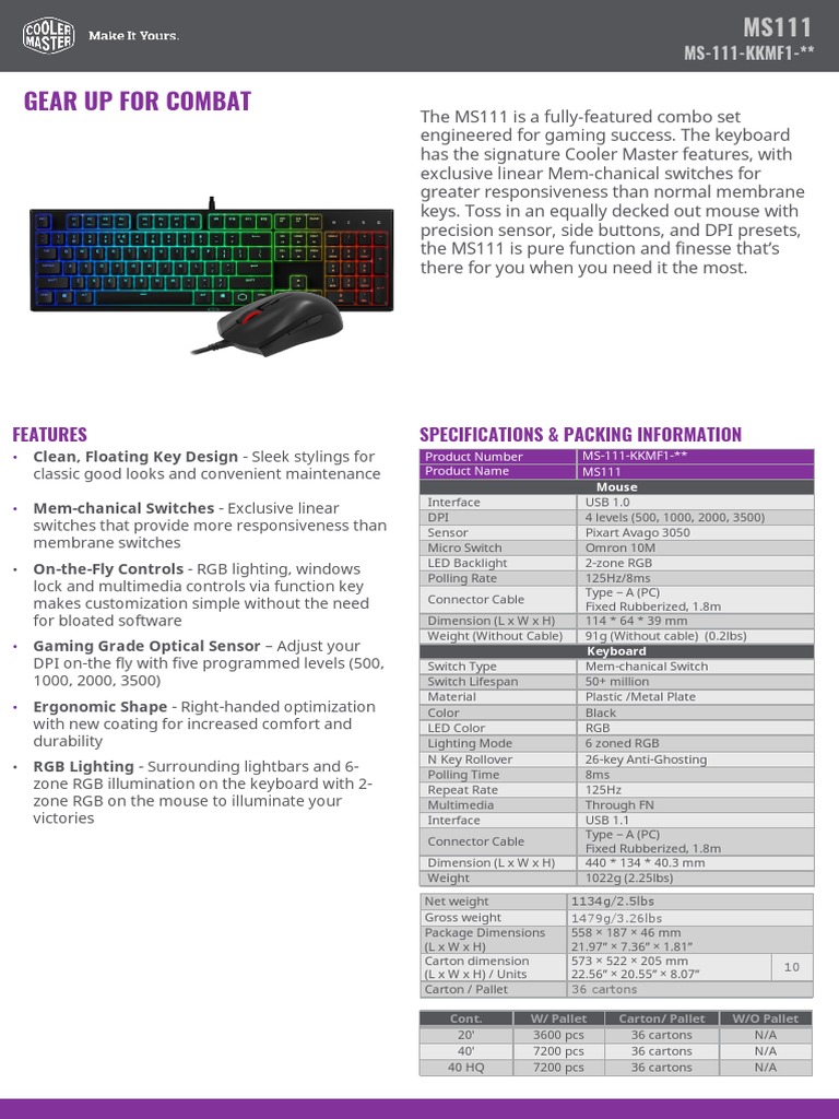 Product Sheet - MS111 | PDF | Computer Keyboard | Human–Computer Interaction
