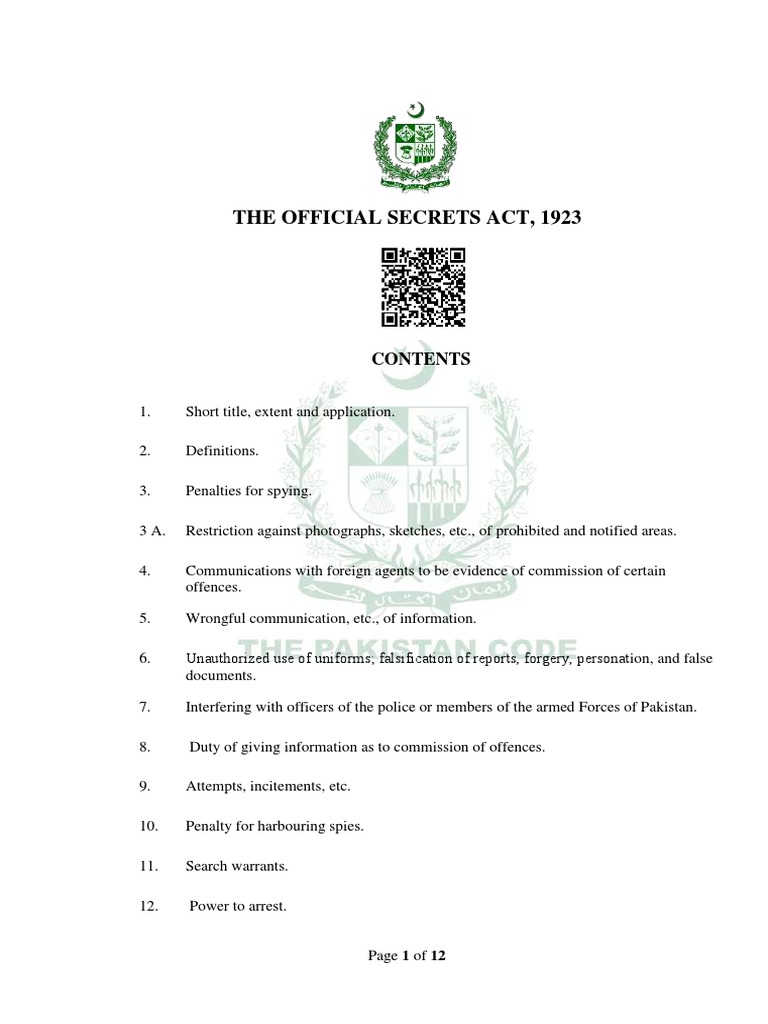 Official Secrets Act 1923 Overview | PDF | Law
