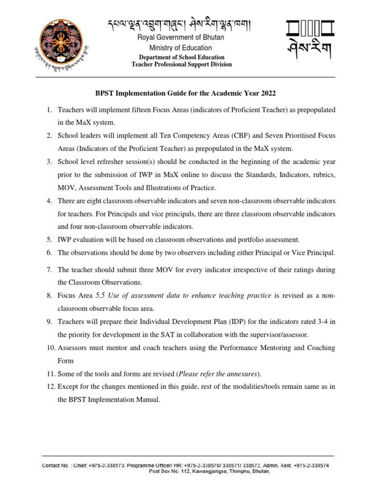 BPST Implementation Guide For The Academic Year 2022 | PDF
