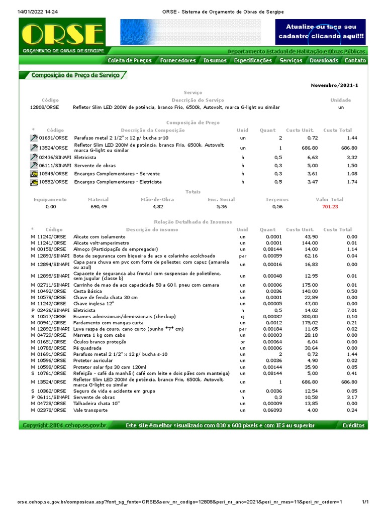 Tabela de Preços ORSE 2025 | PDF | Setor secundário da economia