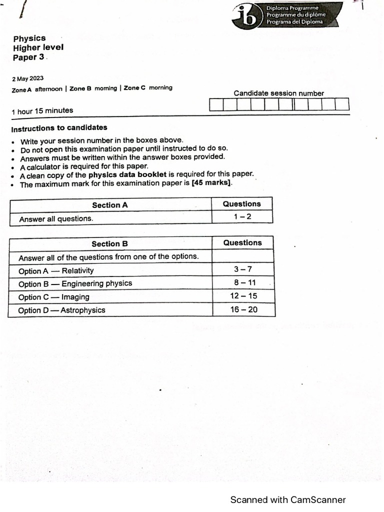 Physics Paper 3 HL | PDF