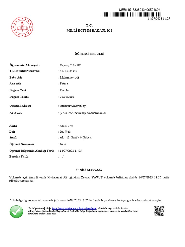 Ogrenci Belgesi 51733824340 | PDF