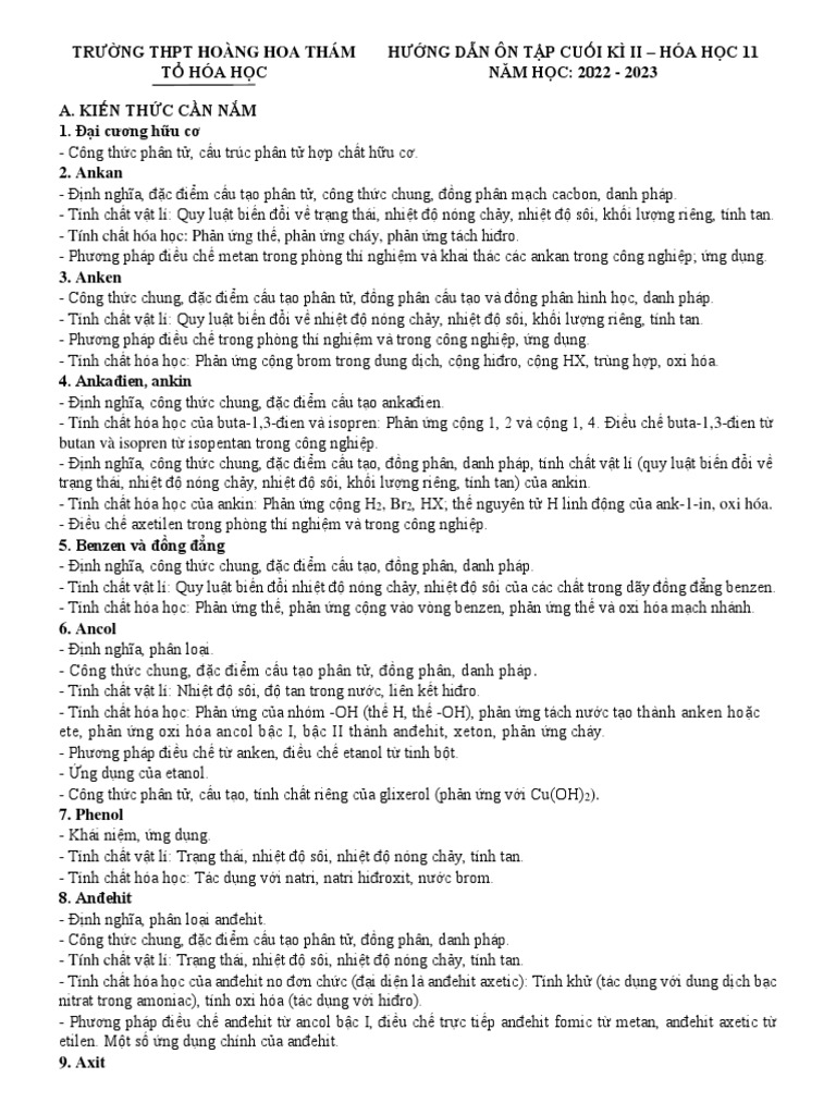 Ontap CK2-Hoá 11 - 2223-HS KHÔNG ĐA | PDF