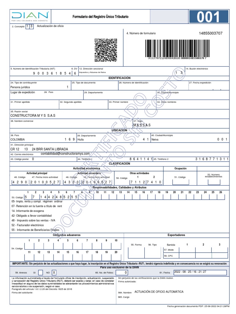 Rut Constructora Mys Sas | PDF