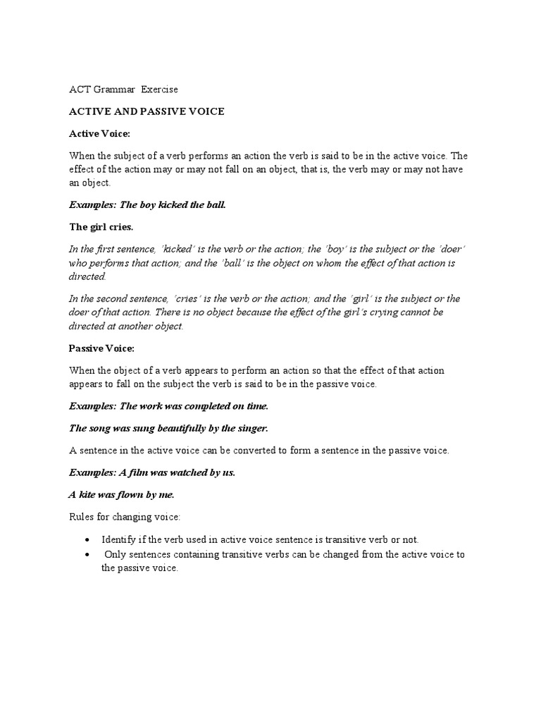 ACT Grammar Exercise | PDF