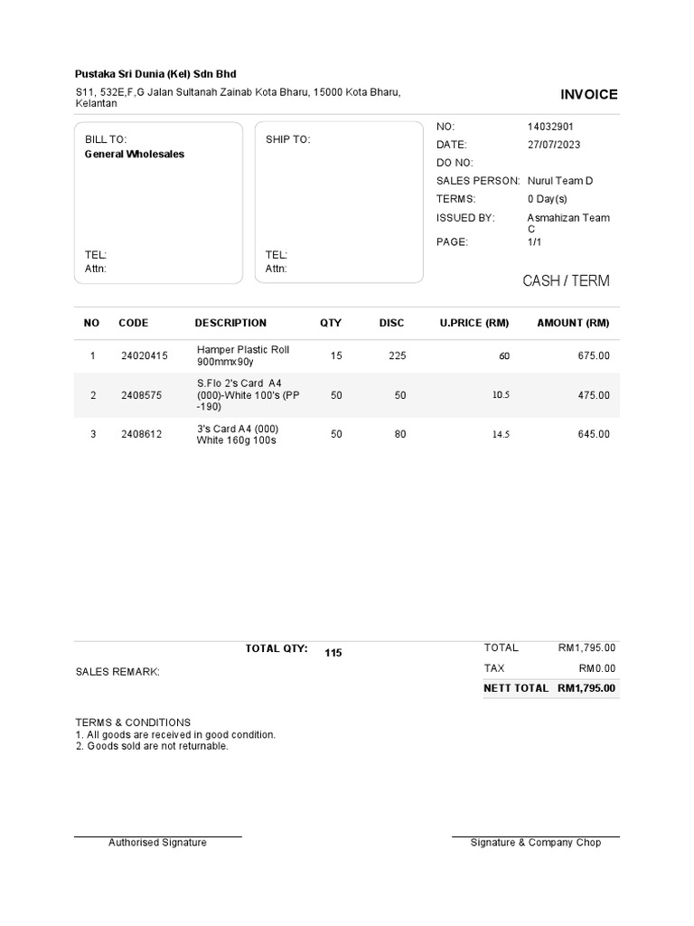 Invoice for Hamper and Card Supplies | PDF