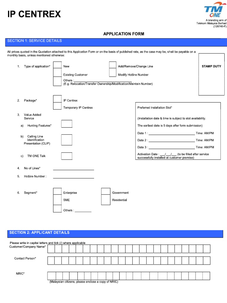 Borang IP Centrex | PDF