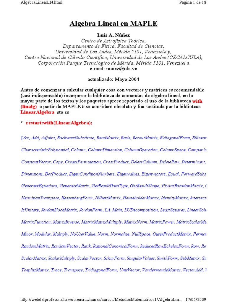 Algebra Lineal en Maple | PDF