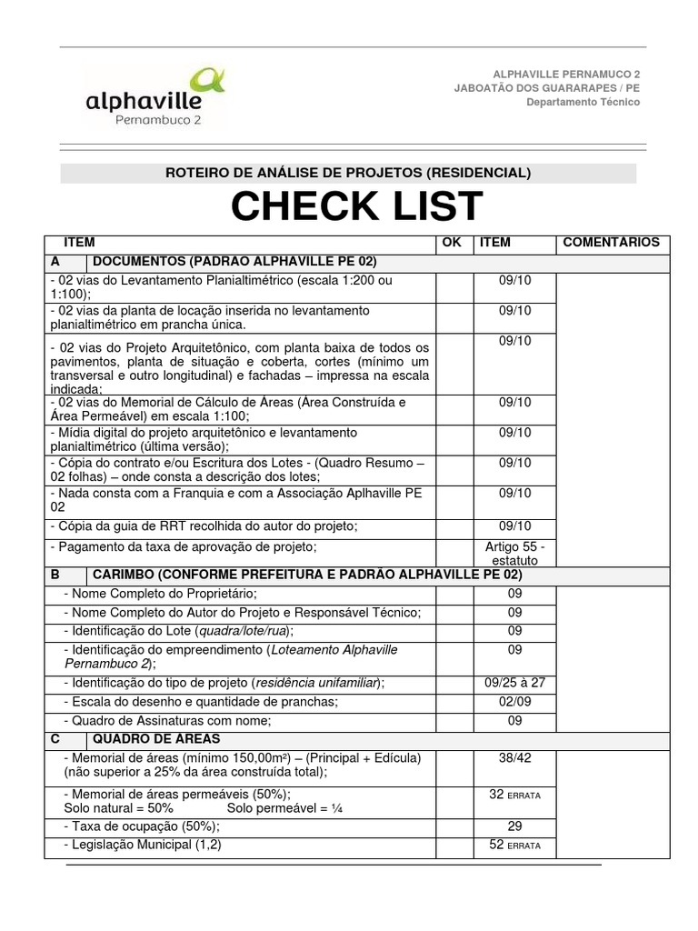 CHECK LIST Arquitetos | PDF | Engenharia Civil