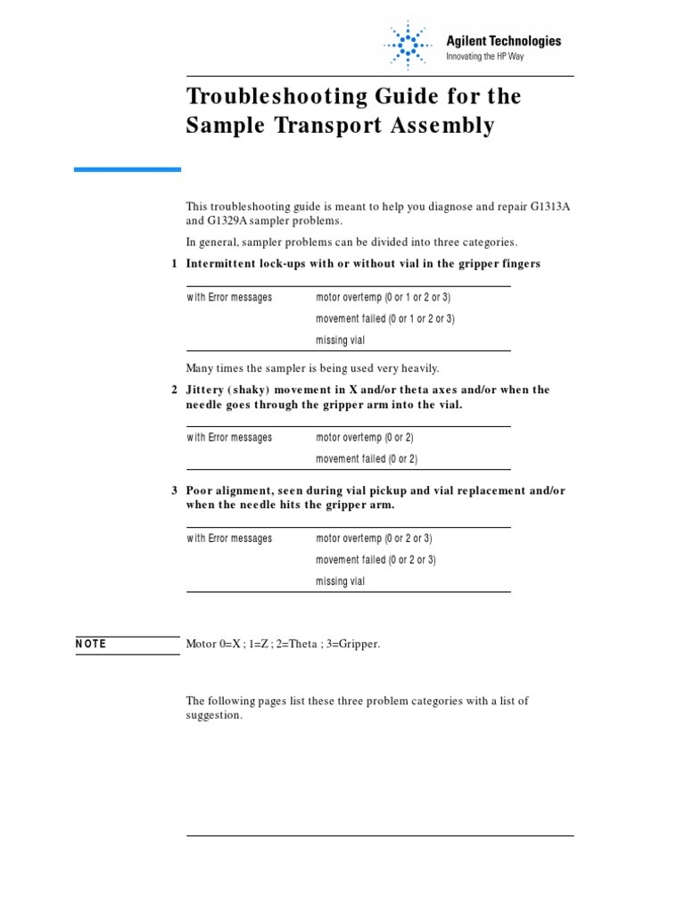 Sample Transport Assembly Troubleshooting Guide | PDF | Belt ...