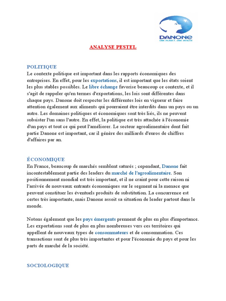 Analyse PESTEL et SWOT de Danone | PDF | Consommateurs | Développement durable