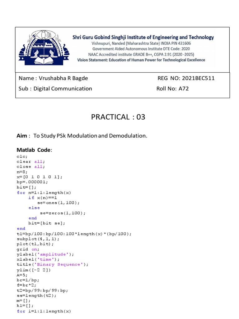 Practical: 03: REG NO: 2021BEC511 Roll No: A72 Name: Vrushabha R Bagde Sub: Digital ...