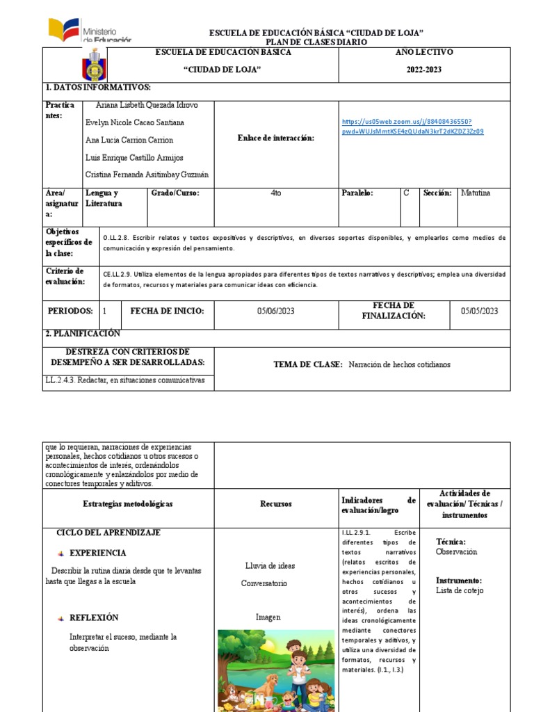 Planificación 10 Lengua y Literatura Destreza LL.2.4.3 | PDF