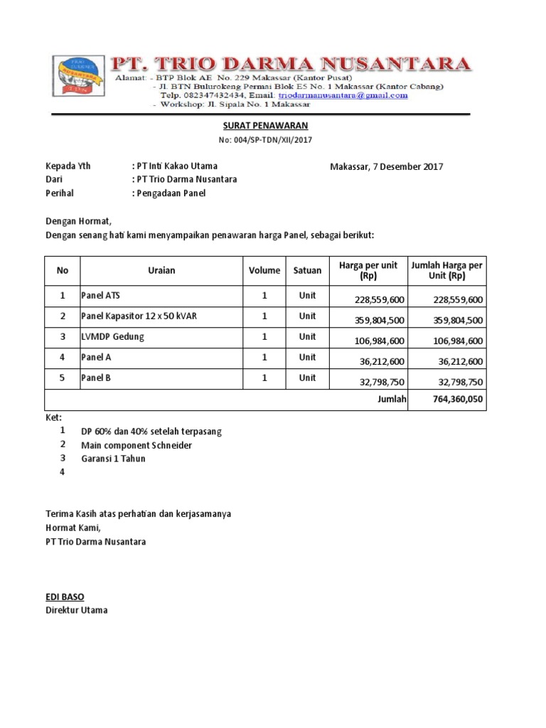 Surat Penawaran Panel | PDF