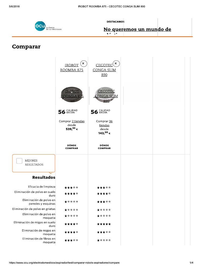 COMPARATIVO OCU ASPIRADORAS ROBOT | PDF