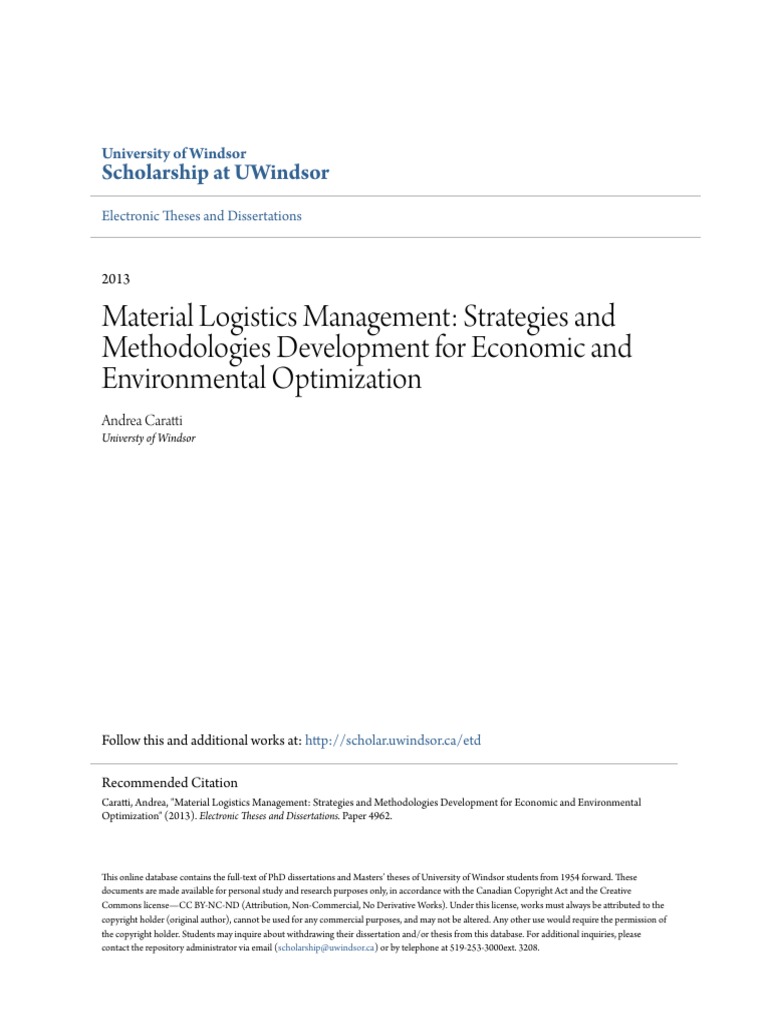Material Logistics Management - Strategies and Methodologies Development For Economic and ...