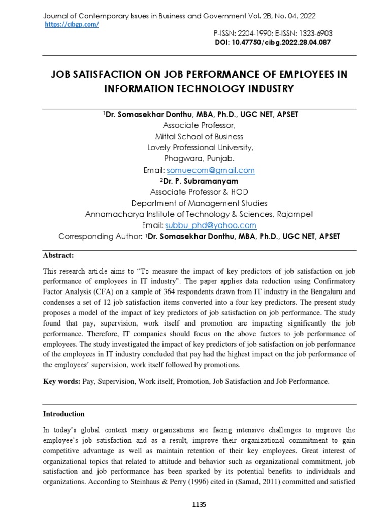 Job Satisfaction and Performance | PDF