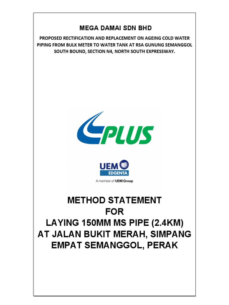 Method Statement PLUS Pipe | PDF | Pipe (Fluid Conveyance) | Materials