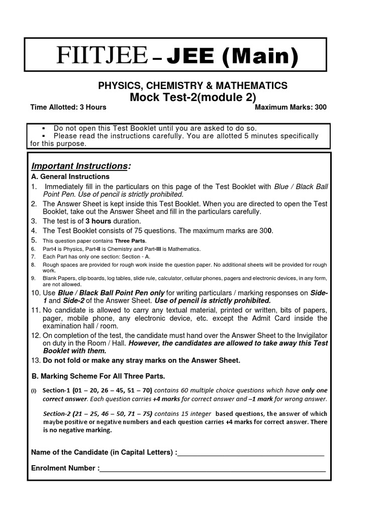 Module Mock test -2 (JEE Main) | PDF | Force | Acceleration
