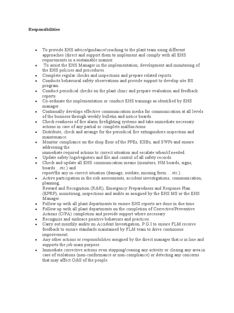 EHS Responsibilities and Compliance Guide | PDF