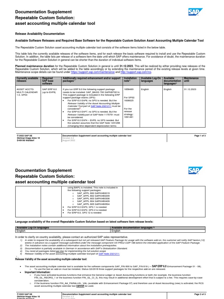 Asset Accounting Multiple Calendar Tool | PDF