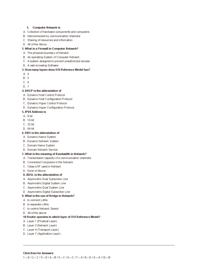 Computer Network Mcq Pdf