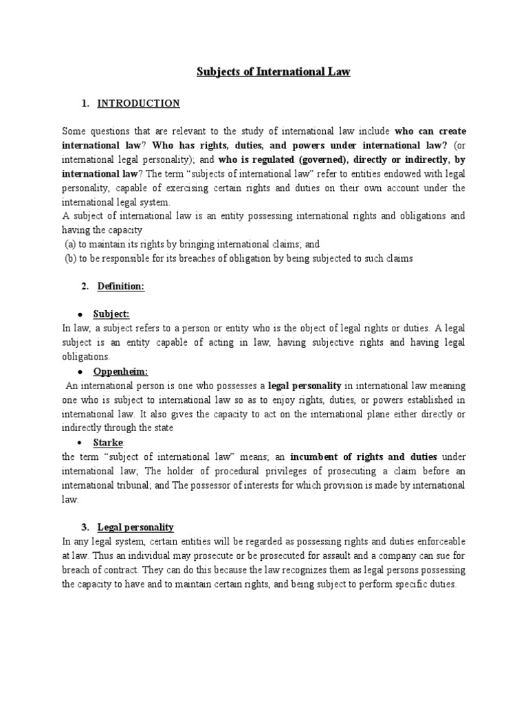 Subjects of International Law | PDF